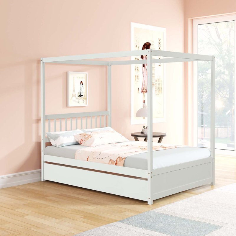 Winston Porter Davinia Canopy Bed with Twin Trundle Kids Solid Wood Platform Bed Frame Reviews Wayfair